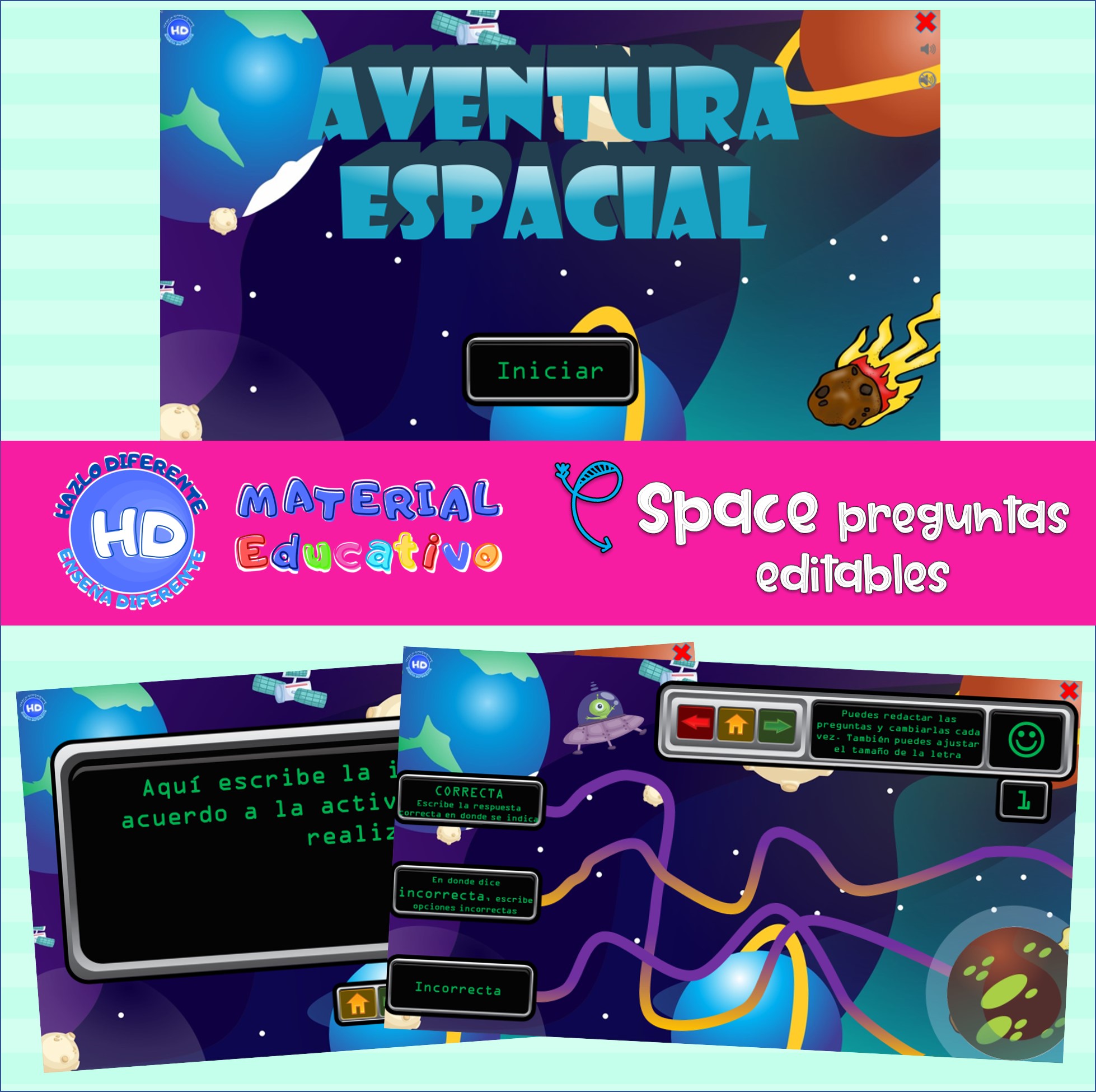 SPACE juego de preguntas editables – Hazlo Diferente