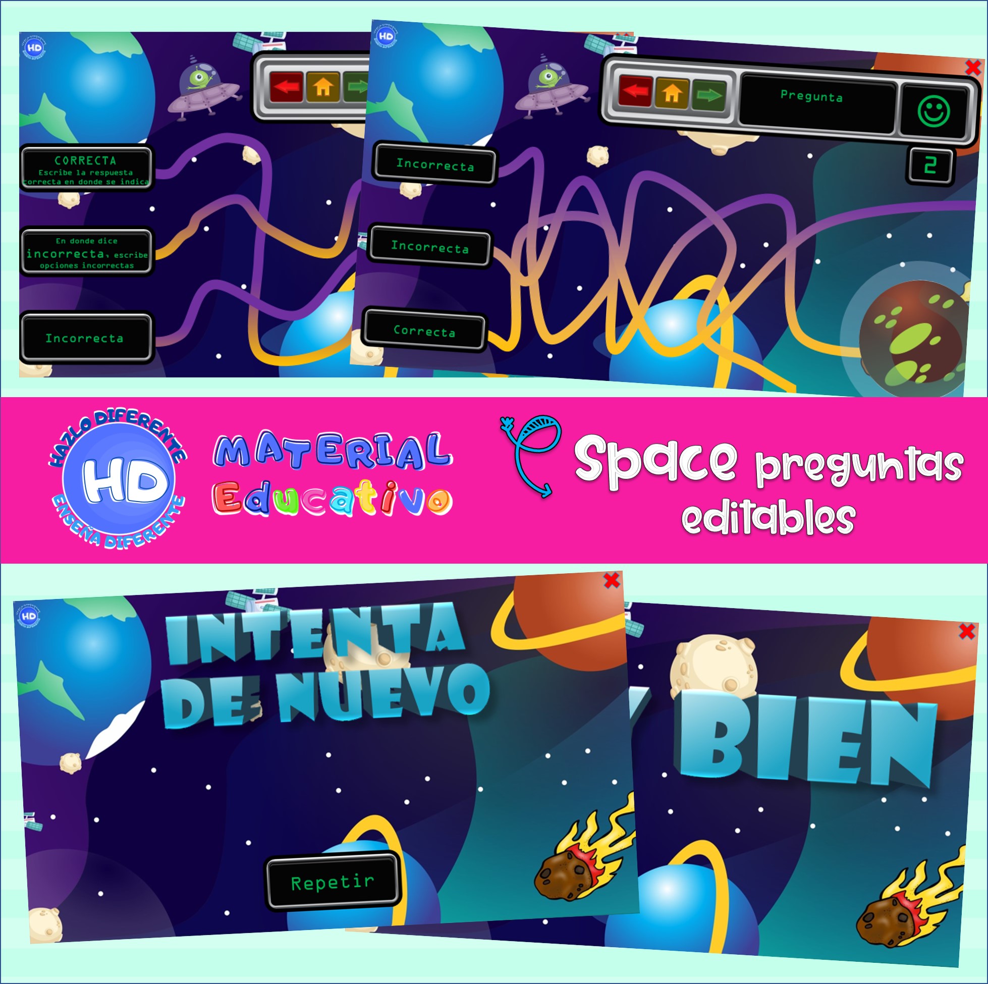 SPACE juego de preguntas editables – Hazlo Diferente