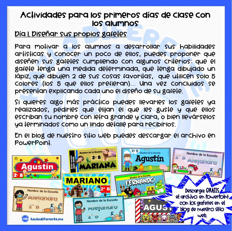 IDEAS PARA LOS PRIMEROS DÍAS DE CLASE – Hazlo Diferente